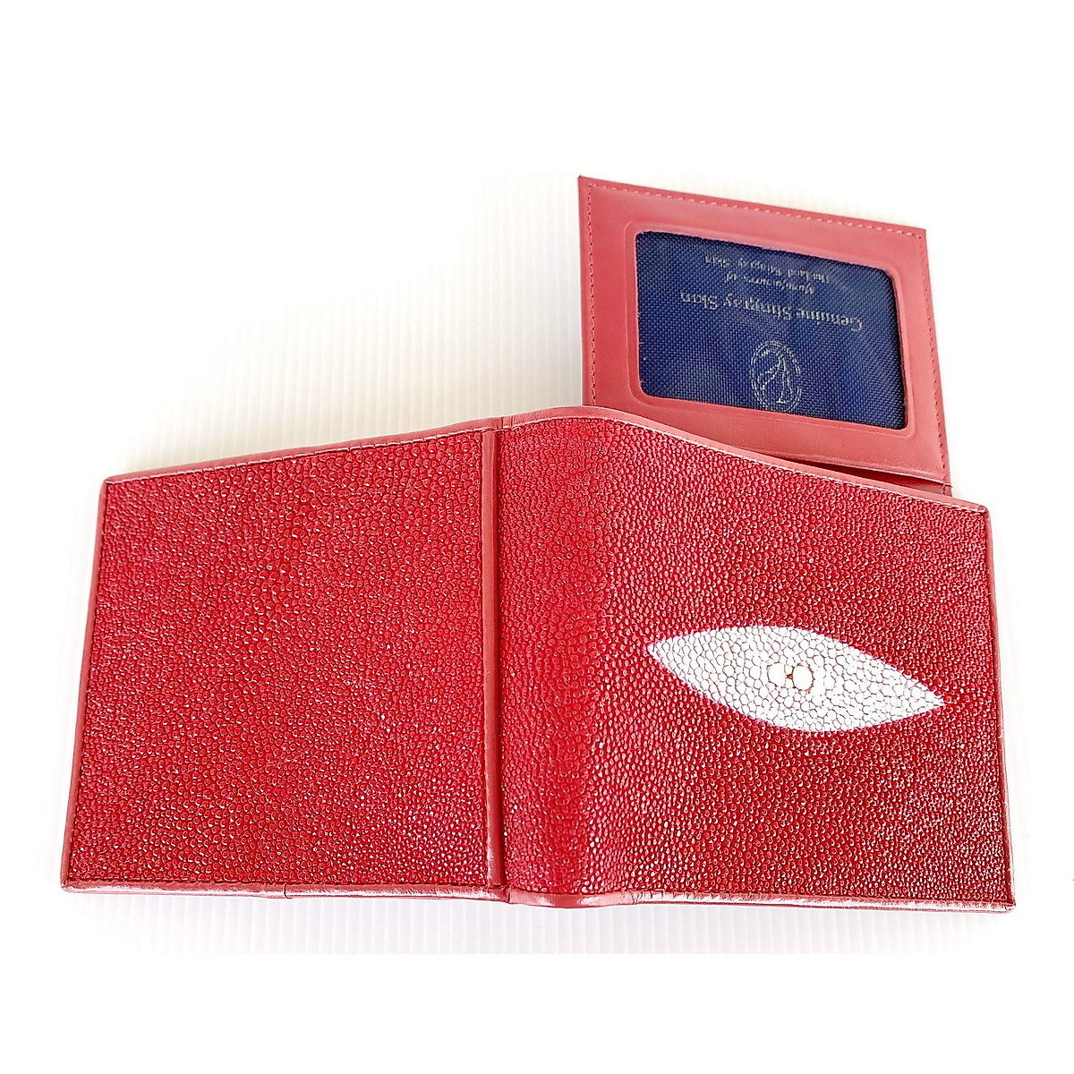 Julie Genuine Real Stingray Skin Leather Eye Man Bifold Shiny Red Wallet