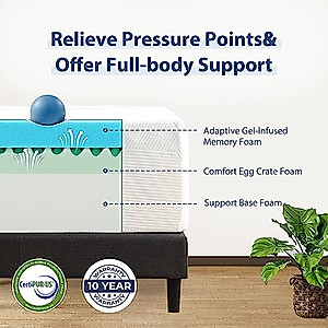 ELEMUSE Twin Mattress 8 Inch Cooling Gel Memory Foam Mattress, CertiPUR-US® Certified Breathable Bed in a Box for Pressure Relief, Fiberglass-Free