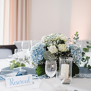 Spakon 20 Pack Reserved Signs 2.17 x 6 Inch White Blue Paper Reserved Table Signs for Wedding Christmas Party Restaurant Receptions Events Business Birthday Party