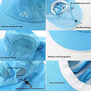 Sun Hat Womens UV Protection Fishing Hat Foldable Waterproof Hiking Hat Women Wide Brim Gardening Hat with Neck Flap Blue