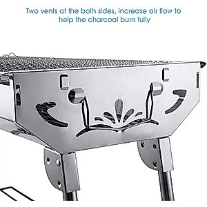 Barbecue Charcoal Grill Stainless Steel Folding Portable BBQ Tool Kits for Outdoor Cooking Camping Hiking Picnics Tailgating Backpacking or Any Outdoor Event (Large)