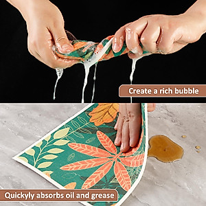 GreenPine 6 Pcs Fall Swedish Kitchen Dishcloths Thanksgiving Kitchen Dish Towel Autumn Leaves Reusable Washable Cotton Cloth Absorbent Dish Cloth for Kitchen Washing Cleaning