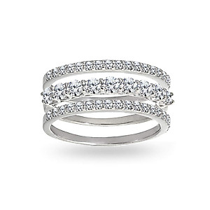 Sterling Silver Cubic Zirconia Round Stackable Anniversary Thin Eternity Band Three Ring Set, Size 7