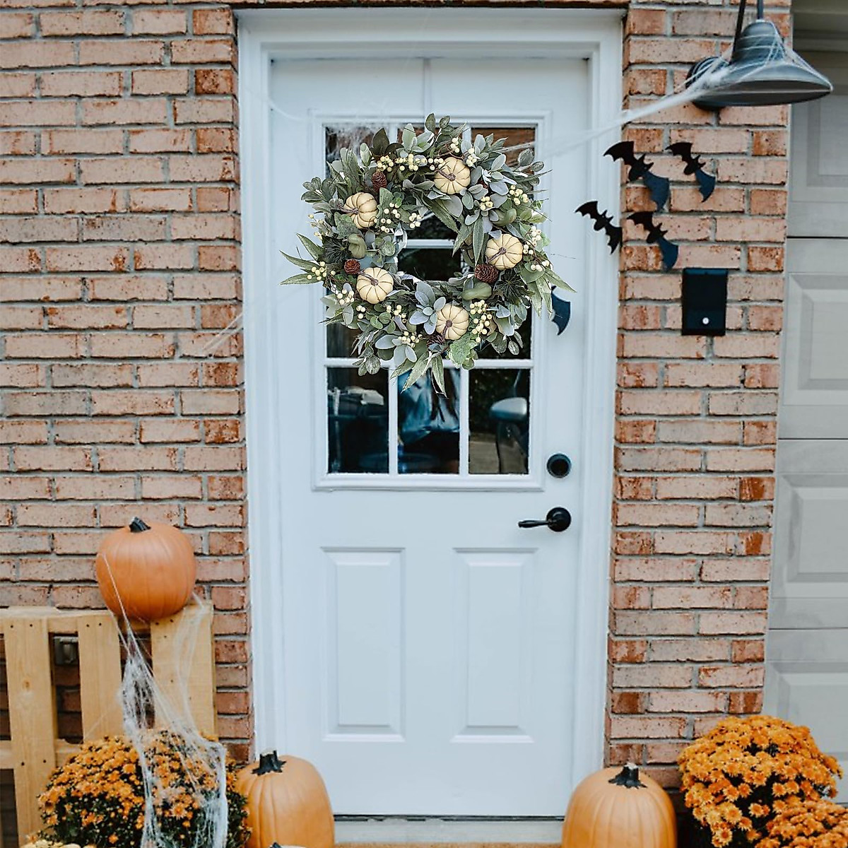 Fall Front Door Wreath Thanksgiving Winter, Halloween Wreaths Fall Door Pinecones Outdoor Grain Adorned Floral Garden Garland Twig Rusty Birch Leaves Berries Festival Wedding