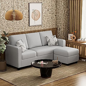 Flamaker Sectional Couch, Sofa Couch for Living Room, L-Shaped Couch with Reversible Chaise, Fabric Small Couches for Apartment, Small Spaces (Grey)