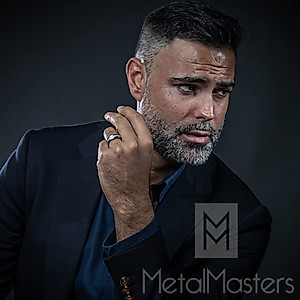 Metal Masters Titanium Men's Wedding Band Engagement Ring with 9 large Princess Cut Cubic Zirconia Size 8