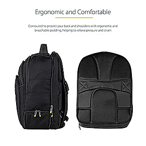 StarTech.com Unisex Backpack Ergonomic Computer Bag with Removable Accessory Case-Laptop/Tablet Pockets-Nylon, Black, 17.3" Professional IT Tech Work/Travel/Commute (NTBKBAG173)