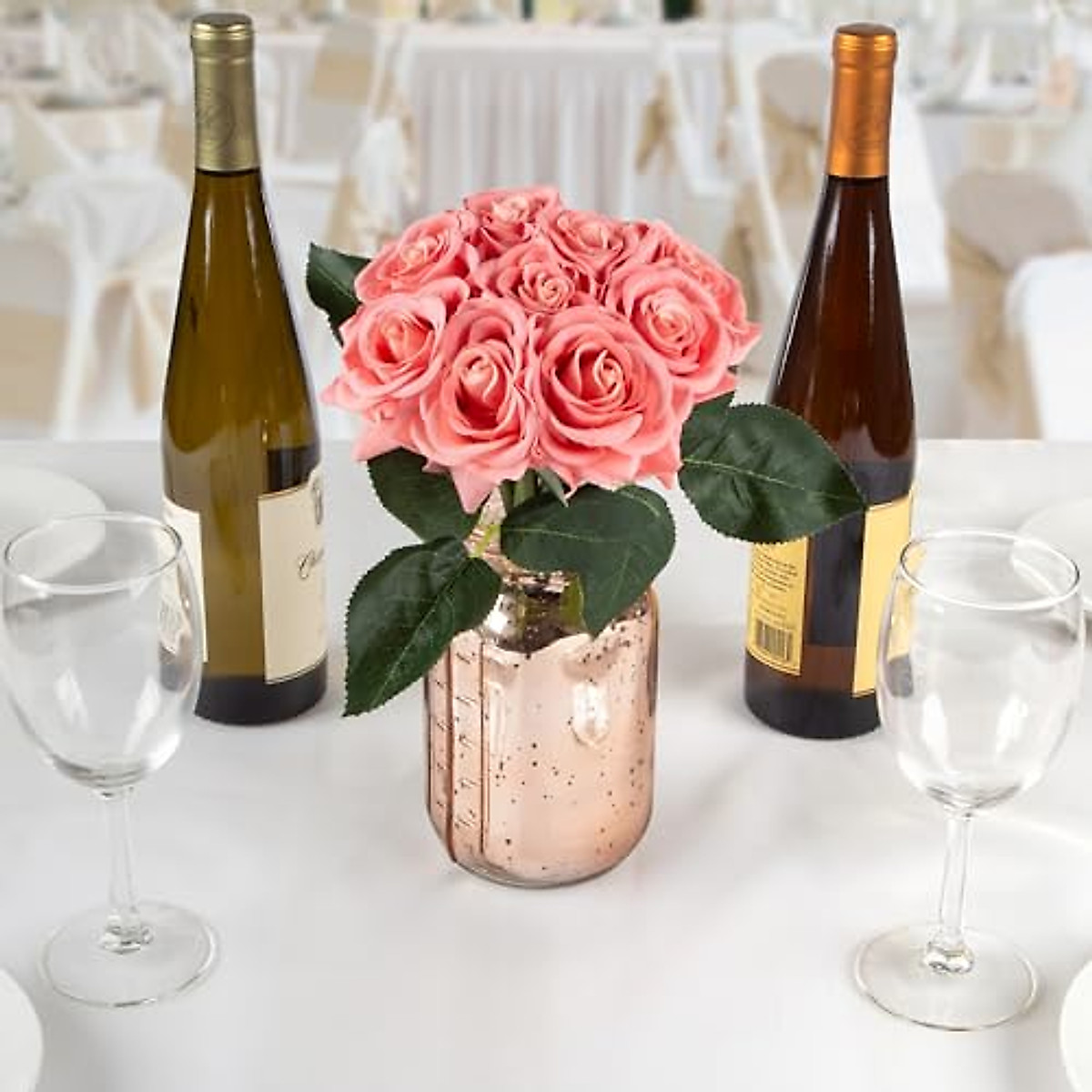 Pure Garden Rose Artificial Flowers - 18Pc Real Touch 11.5-Inch Fake Flower Set with Stems for Home Decor, Wedding, or Bridal/Baby Showers (Coral)