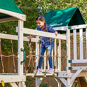 KidKraft Titan Cliffs Wooden Outdoor Swing Set/Playset with Slides, Ninja Rope Bridge and 3 Swings