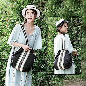 Goodhan WomCanvas Backpack Daypack Casual Shoulder Bag, Vintage Heavy-duty Anti-theft Travel Backpack(Grey Black)