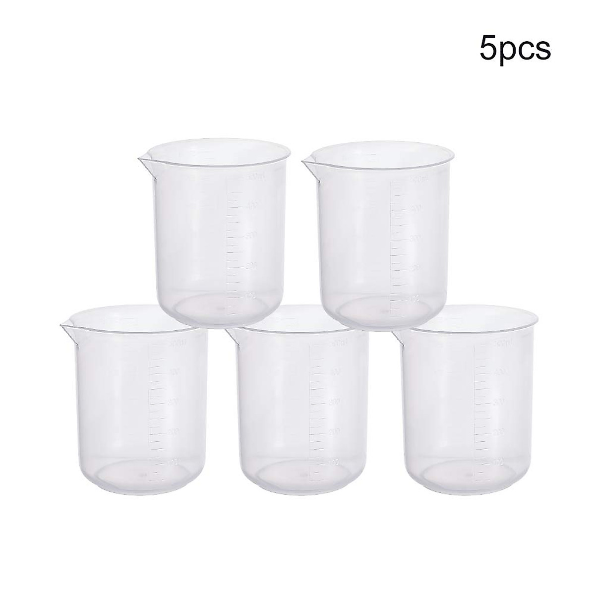 Auniwaig Plastic Beaker 500ml/17 Oz Lab Measuring Cup Graduated Beaker with Spout, Transparent Polypropylene Beaker Cups for Science Experiment Kitchen School Teaching Supplies 5PCS