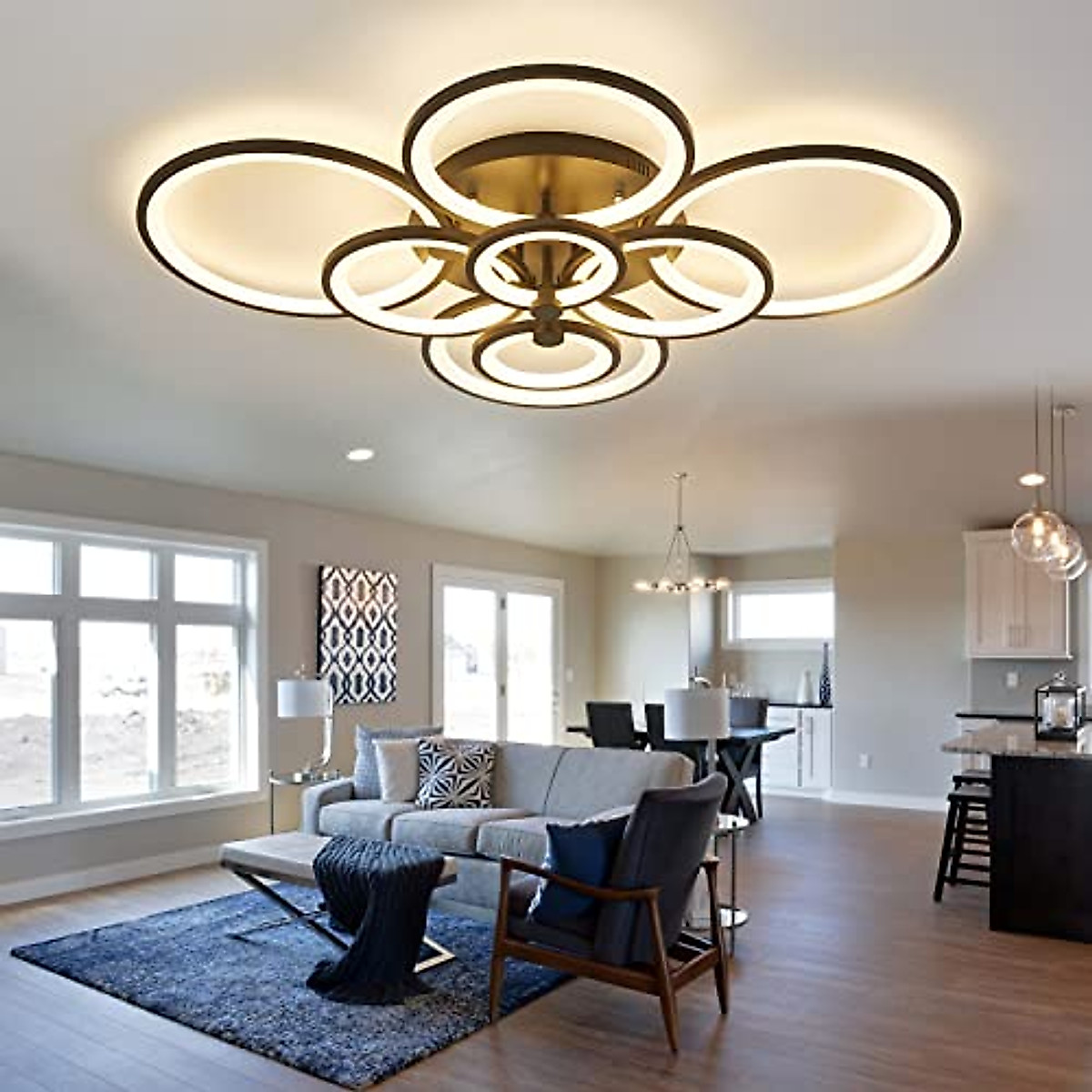 40.05inch Modern LED Ceiling Light, 8 Rings Ceiling Light Fixture,Dimmable Circle Flush Mount LED Ceiling Light for Bedroom , Dining Room, Kitchen with Remote (Medium 8 Ring/40.5x32.3x4.92in/106w)
