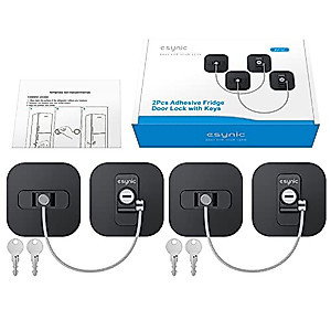 eSynic 2Pcs Fridge Lock Refrigerator lock Fridge Locks for Adults Strong Adhesive Refrigerator Lock for Kids Freezer Lock Fridge Child Locks With Keys Perfect for Fridge Freezers Cabinets etc-Black