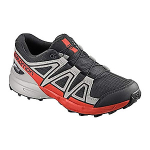Salomon Kids Speedcross CLIMASALOMON Waterproof Trail Running Shoes, Black/Lunar Rock/Cherry Tomato, 15 US Unisex Little