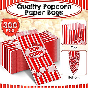 300 Pcs Popcorn Bags Grease Resistant Popcorn Bags Disposable Paper Popcorn Container for Christmas Thanksgiving Movie Theme Party Carnivals Popcorn Maker, Red and White Stripes (1 Oz)