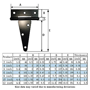 HLMOptimo Heavy Duty T Hinge Tee Hinge T Strap Hinge Shed Hinge Gate Hinge Barn Hinge Fence Hinge Door Hinge Wrought Rustproof All Size Black (6 pcs, 10 inch)