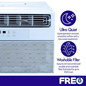 Freo 6,000 BTU Window Conditioner | Ultra Quiet | Energy Star | LED Display | Follow Me Remote | Dehumidifier | Adjustable Air Flow | AC for Rooms up to 250 Sq. Ft | FHCW061AUQ, 1.5 pints/h, White