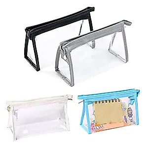 Pencil Bag - 4 Pcs Clear Exam Pencil Case Set, PVC Zipper Pen Pouch, Pencil Storage Pouch, Makeup/Toiletries Bag for Women, Portable Office Stationery Pouch for Students Adults, Mix Colors