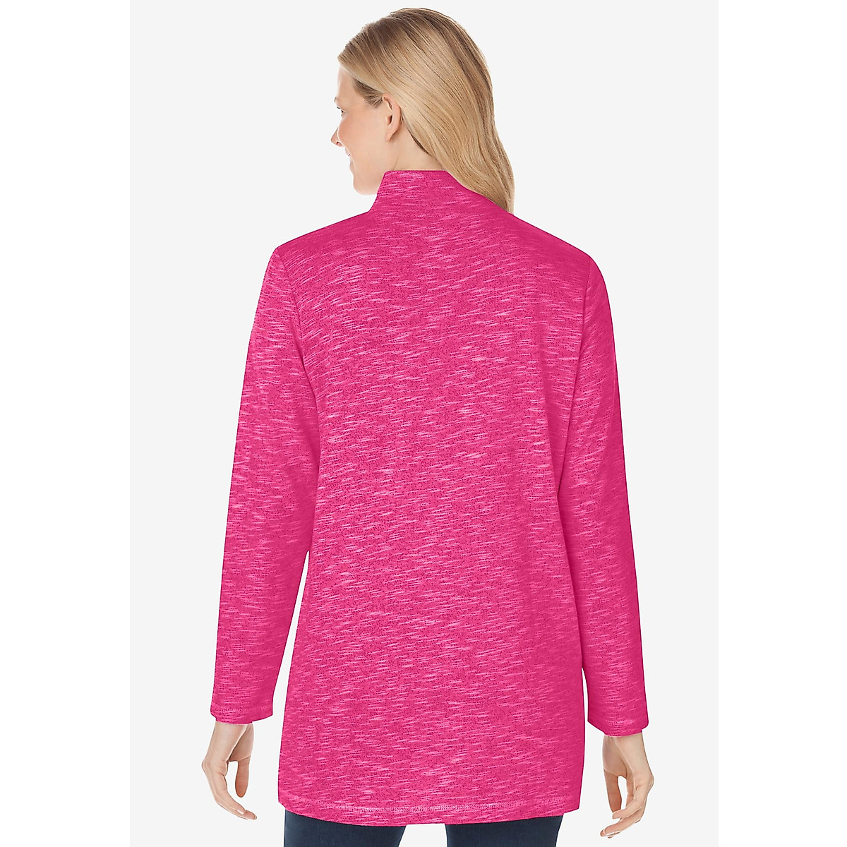 Woman Within Women's Plus Size French Terry Quarter-Zip Sweatshirt - 14/16, Raspberry Sorbet Marled