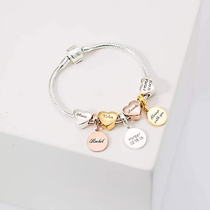 LONAGO Personalized Engraved Name Heart Charm 925 Sterling Silver Fit Snake Bracelet Necklace Customized Handwriting Bead for Women Mom (Style 1 - Silver)