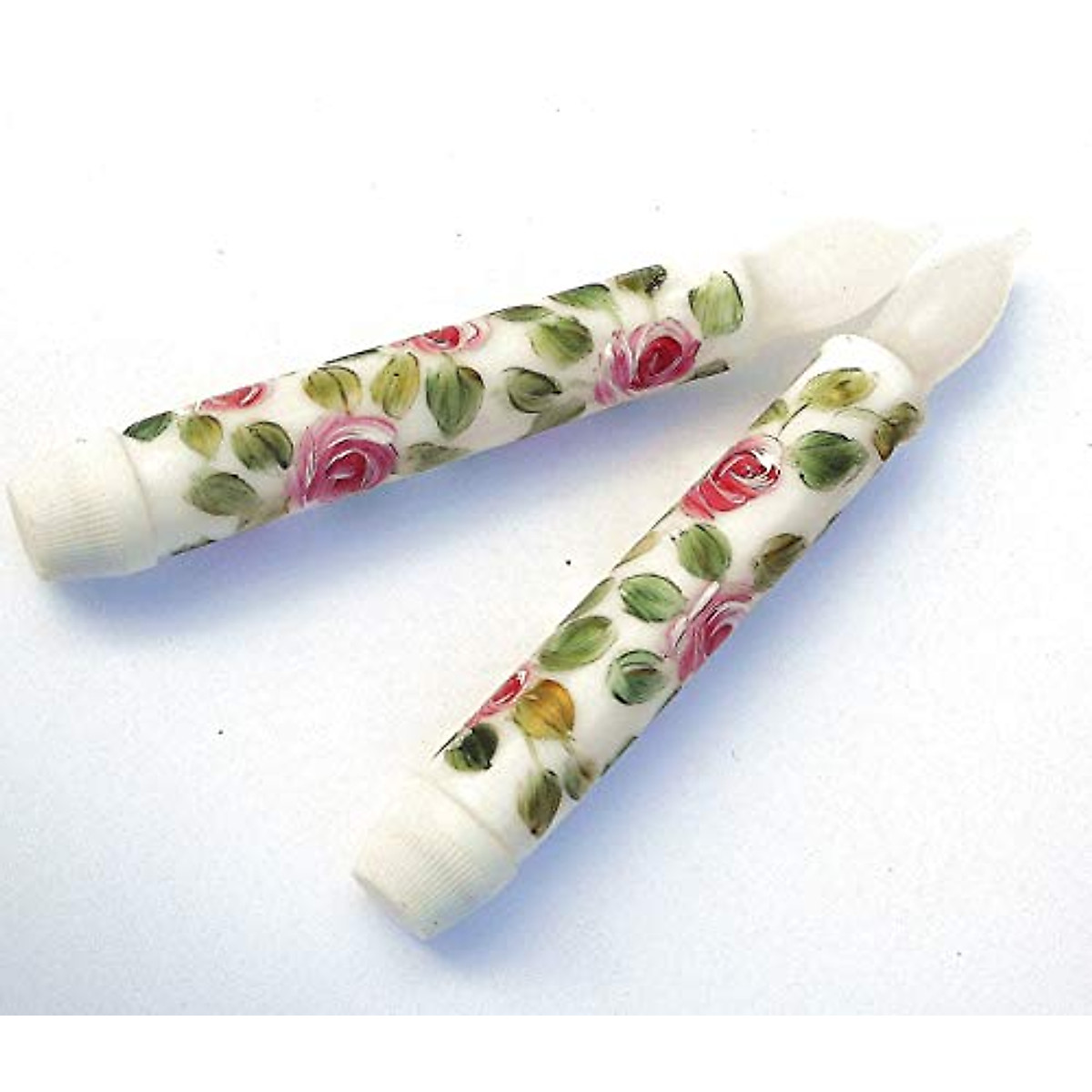 Romantic Decorative Battery Operated 6 Inch Short Flameless Taper Candles with Hand Painted Pink Roses Spring Decor