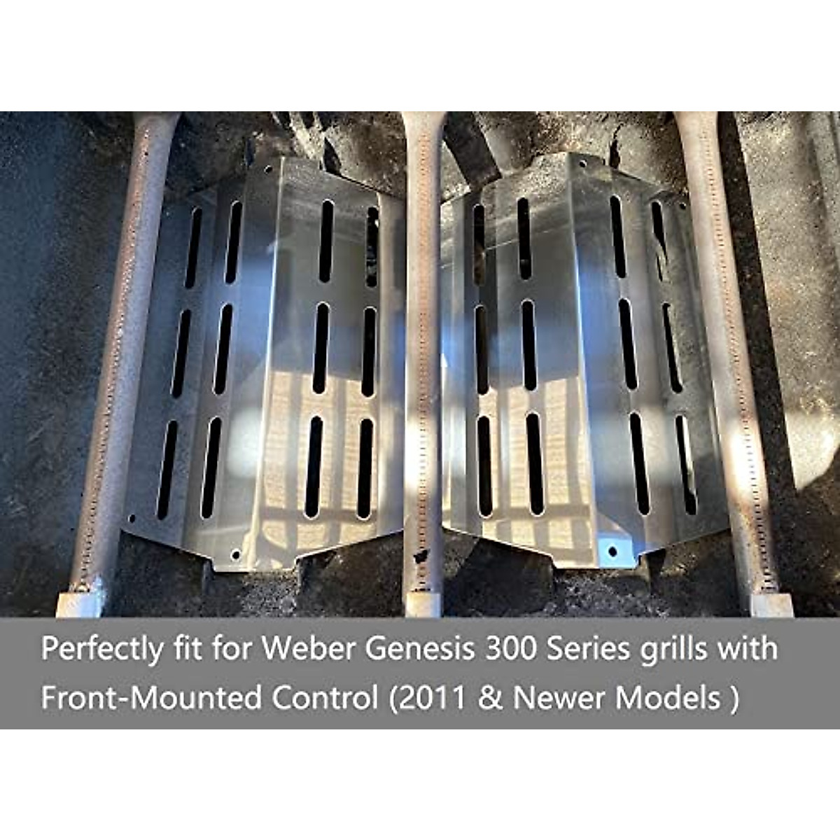 GasSaf Heat Deflector Replacement for Weber 65505 7622,Genesis 300 Series(2011 & Newer) E-310 E-320 E-330 S-310 S-320 S-330 with Front-Mounted Control, Replace for Weber 62756(2PCS,13 1/4” x 8 3/4")