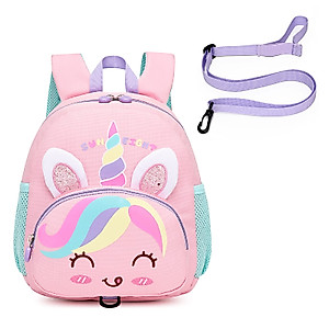 Mini Toddler Backpack for Girls Kids Backpack for Perschool with Toddler Harness Leashes 3D Cartoon Unicorn Kindergarten Schoolbag for Little Girl Boy Ages 12M+