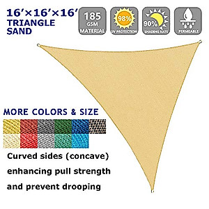 Shade&Beyond Triangle Sun Shade Sail 16' x 16' x 16' Canopy Sand for Patio Garden Yard Deck Pergola