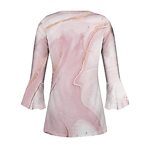 3/4 Sleeve Tunic Tops for Women Womens Fall Tops 2023 Casual 3/4 Sleeve V Neck Floral Print Shirts Buttons Ruffle Ethnic Style Trendy Blouses Womens 3/4 Sleeve t Shirts Pink S