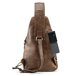 Handmade World Genuine Leather Sling Bag for Men Chest Shoulder Crossbody Travel Hiking Backpack Vintage Handmade Daypack