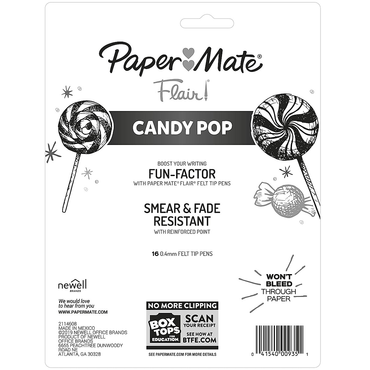 Paper Mate Flair Felt Tip Pens, Ultra Fine Point, Limited Edition Candy Pop Pack, Box of 16