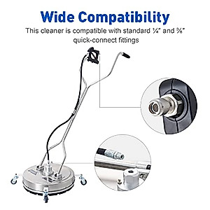 CO-Z 20 Inch Pressure Surface Cleaner with Wheels, Dual Handle Stainless Steel Housing Circular Power Washer Attachment, 4000psi Driveway Concrete Cleaning Scrubber Accessory for Gas & Electric Washer