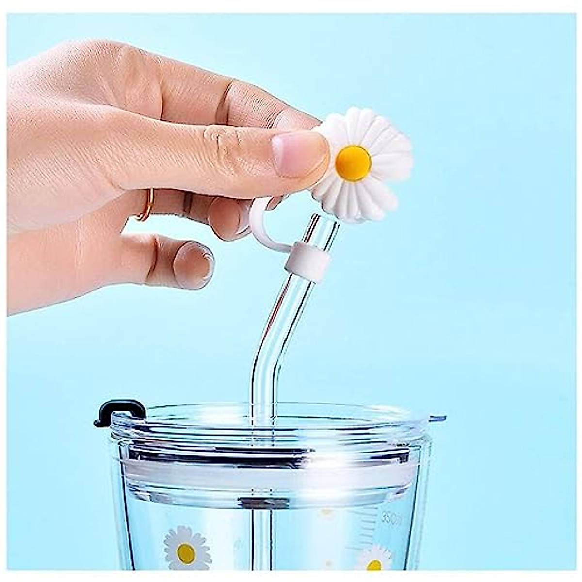 Flower Straw Cover Cap for Stanley Cup Silicone Straw Topper Compatible with 30&40 Oz Tumbler with Handle,Straw Tip Covers 10mm 0.4in for Straw Tip Covers (8Pcs Straw Cover)