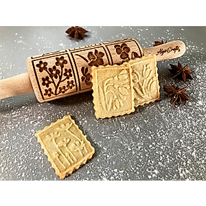 Embossed Rolling Pin Set Wooden Laser Cut Embossing Rolling Pins for Embossed Cookies Play Dough Easter Rabbit Egg Chicken Spring Flowers by Algis Crafts EASTER