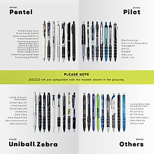 JEEZZO Gel Ink Refills for Retractable Click Pens Black Medium Point Compatible with Pilot G2 Pentel Energel Jetstream Sharpie S-Gel Uniball Signo Zebra Sarasa 24 pcs