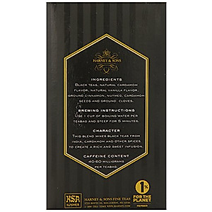 Harney & Sons Premium Black Tea, Tea Bags, Brown (30698), chai, 20.0 Count
