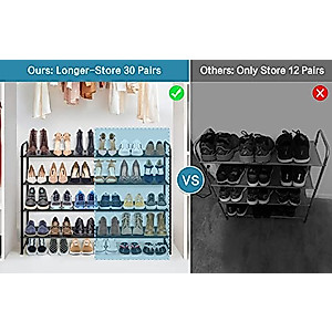 KIMBORA 4 Tier Long Shoe Rack for Closet Floor,Wide Shoe Shelf Storage Organizer Stackable Shoe Organizer for Closet, Bedroom 30-Pairs (Black)