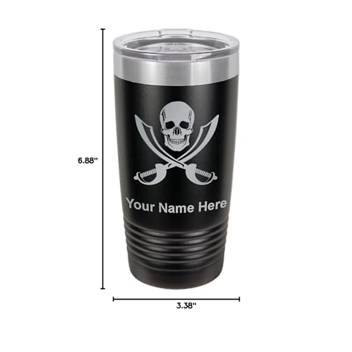 LaserGram 20oz Vacuum Insulated Tumbler Mug, Jolly Roger, Personalized Engraving Included (Black)
