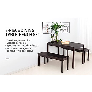 Alohappy 3 Piece PineWood Dining Set for 4，45" Dining Room Table Set with 2 Benches for Home Kitchen Dining Room Furniture,Bench Style & Space-saving (Espresso)