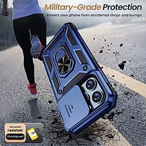 Goton for iPhone 14 Pro Case with Screen Protector - Slide Camera Cover Phone Case with Ring Stand, Heavy Duty Military Grade Shockproof Rugged Bumper for iPhone 14 Pro Accessories Blue