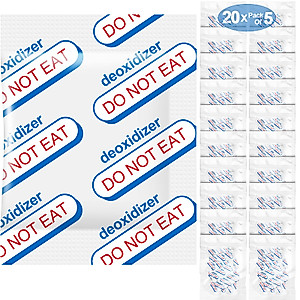 400cc Oxygen Absorbers for Food Storage - 100 Count (20x Packs of 5) - for Long Term Food Storage & Survival, Mylar Bags, Canning, Harvest Right Freeze Dryer, Dehydrated, and Preserved Foods