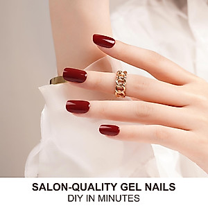 DANNI & TONI Semi Cured Gel Nail Strips Dark Red (Ruby Reverie) Gel Nail Stickers Burgundy Glossy Nail Wraps 28 Stickers