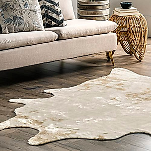 nuLOOM Marcia Machine Washable Faux Cowhide Area Rug, Shaped 5x7, Off-White