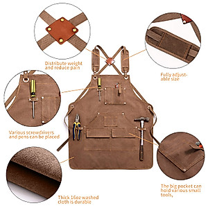 MDHAND Woodworking Apron, Heavy Duty Waxed Canvas Working Tool Apron with 9 Pockets, Adjustable Strap Aprons for Women, Men