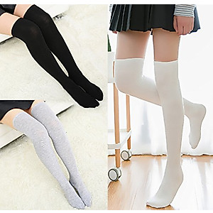 Chalier 3 Pack Womens Long Socks Over Knee Stockings, White,Gray,Black,OS