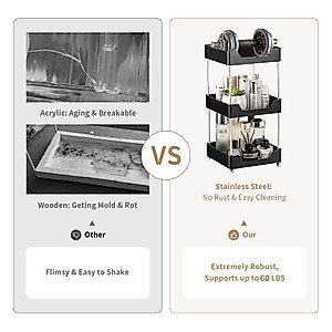 Dobbyby Bathroom Countertop Organizer 3 Tier Stainless Steel Vanity Shelves, Perfume Shelf Organizer, Makeup Cosmetics Counter Organizer and Skincare Storage for Dresser(3 Tier-Square-Black)