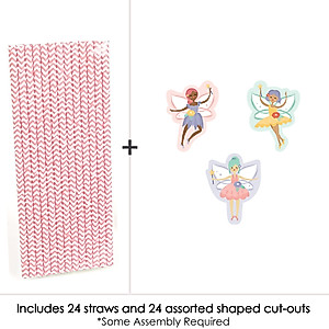 Big Dot of Happiness Let’s Be Fairies - Paper Straw Decor - Fairy Garden Birthday Party Striped Decorative Straws - Set of 24