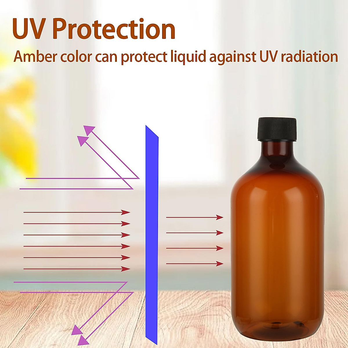 QTLCOHD 8 Pack Amber Bottles 16 Oz Plastic Boston Round Sample Bottles with Black Poly Cone Caps and Labels for Liquid