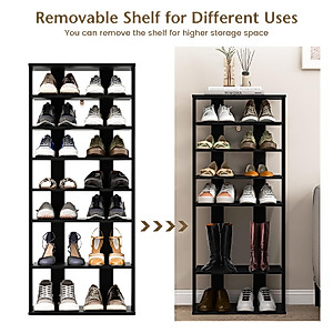 Tangkula 8 Tiers Vertical Shoe Rack, Patented Space Saving Corner Shoe Rack for 14 Pairs, Narrow Shoe Rack for Front Door Entryway