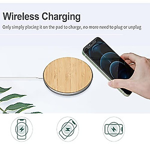 15W Fast Wireless Charger Pad, Eco Friendly, Walnut Wood, Bamboo, Compatible with Qi Enabled Devices (Bamboo)